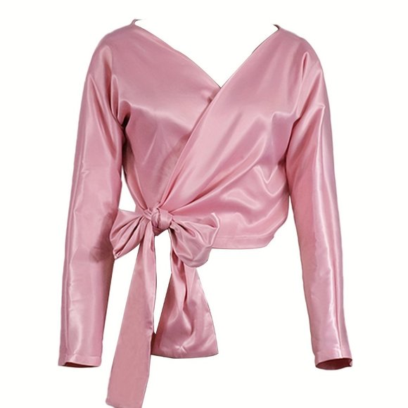 Passion of Essence | Tops | Plus Size Elegant Satin Long Sleeve V Neck ...